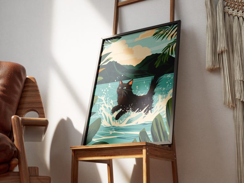 Norwegian Forest Cat Ocean Splash Art Print Tropical Hawaii Beach ...