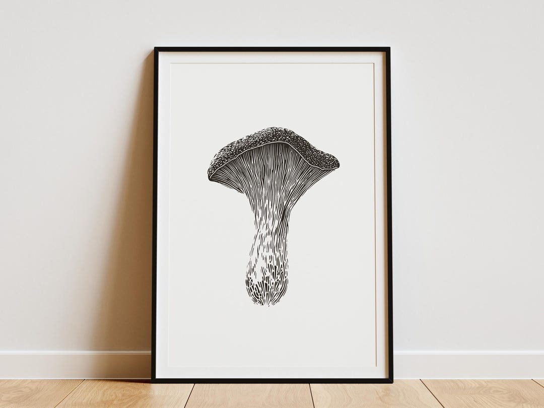 Chanterelle Mushroom Block Print Art Fungi Foraging Minimalist Woodland ...