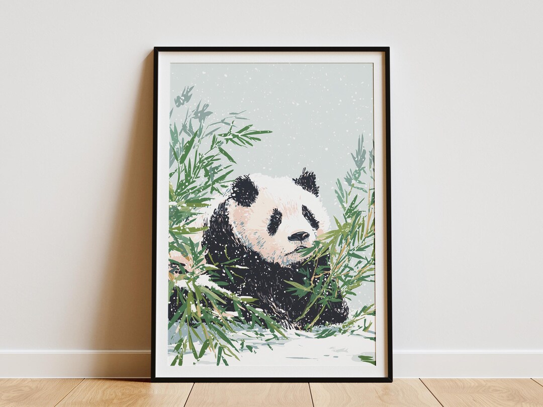 Panda Bear Winter Snow Scene Art Print Asian Wildlife Animal ...