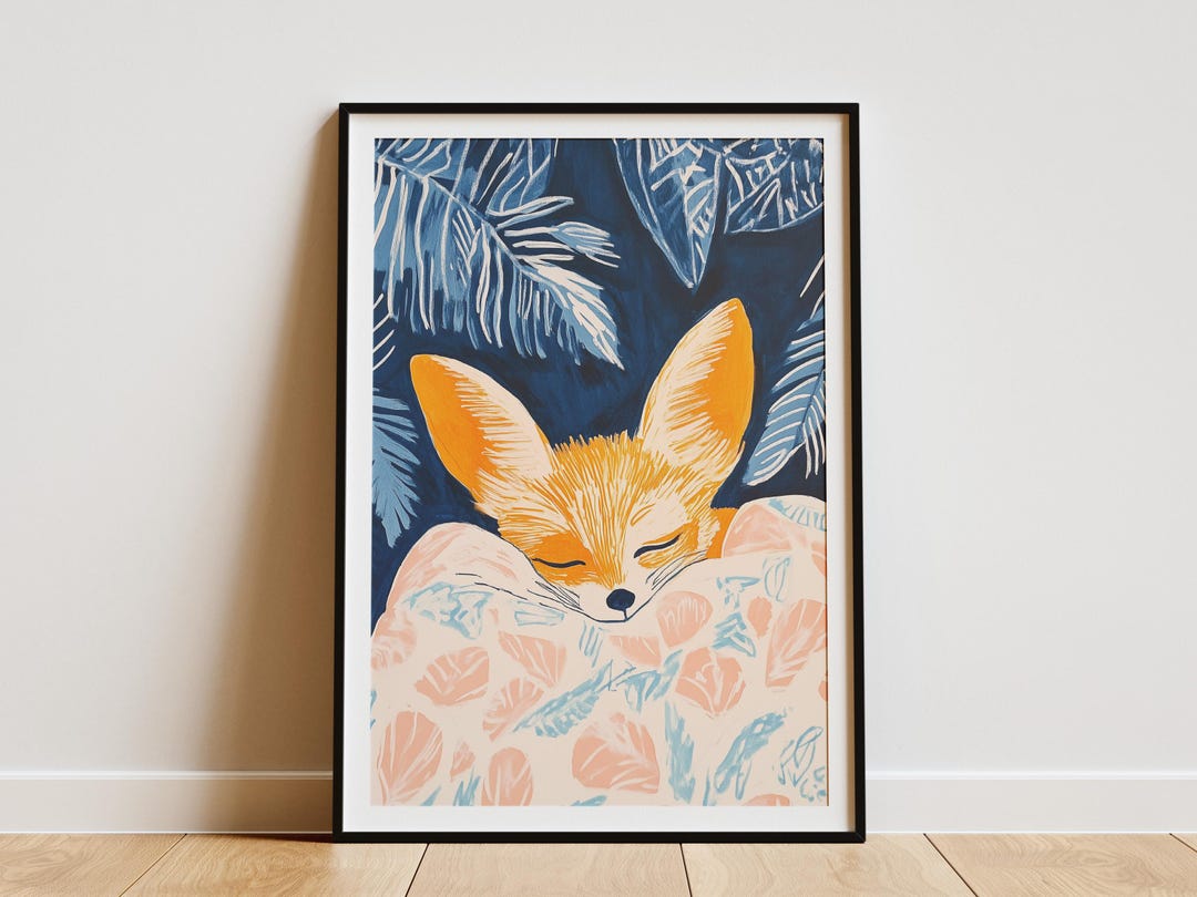Cozy Fennec Fox Sleeping Art Print Abstract Matisse Style Animal Wall ...