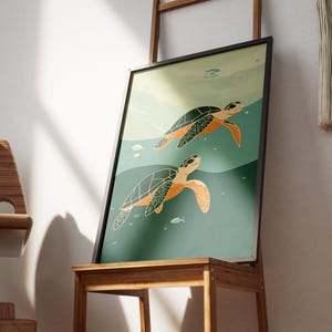 Sea Turtle Poster Ocean Animal Art Print Coastal Wall Decor Beach House ...