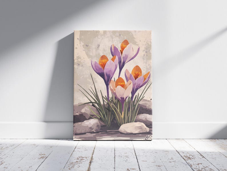 Spring Crocus Flowers Poster Purple Orange Crocus Botanical Print ...