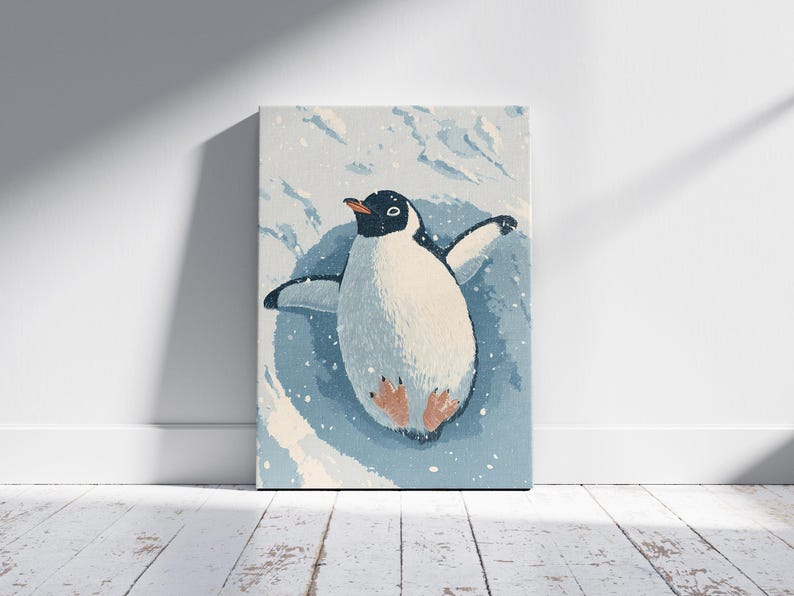 Playful Penguin Snow Angel Winter Art Print Arctic Animal Decor Holiday ...