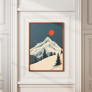 Snowy Mountain Peak Winter Landscape Vintage Travel Poster Print ...