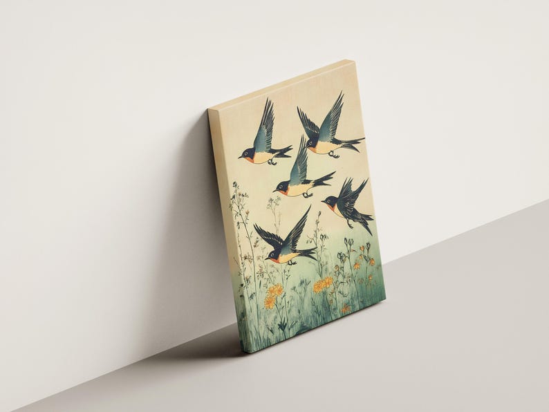 Swallows Meadow Birds Poster Print Vintage Nature Art Home Decor Bird ...