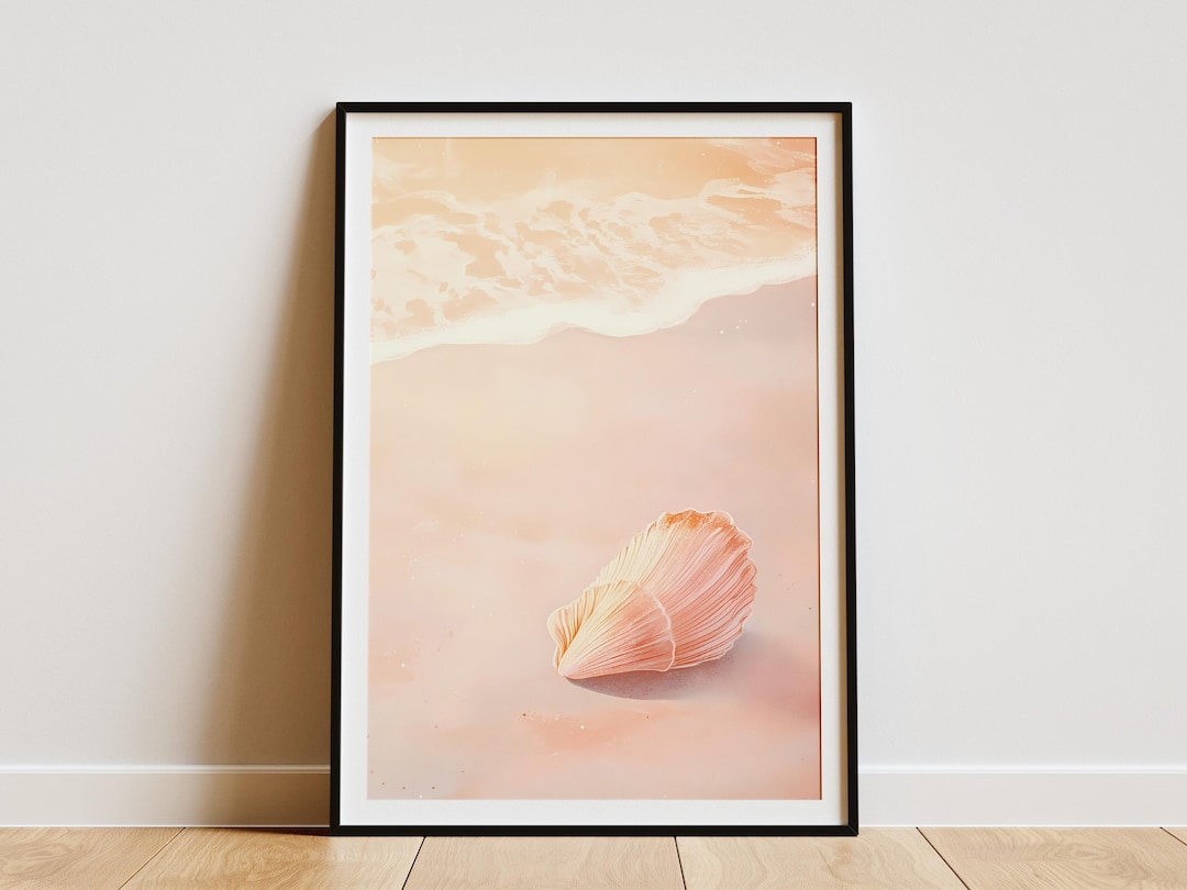 Seashell Beach Poster Minimalist Pink Seashell Print Ocean Wall Art ...