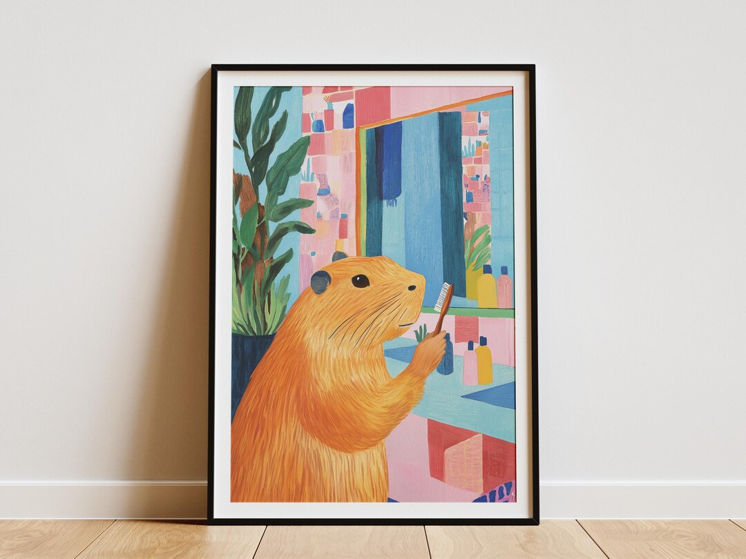 Cute Capybara Bathroom Poster Print Modern Animal Wall Art Funny Rodent ...