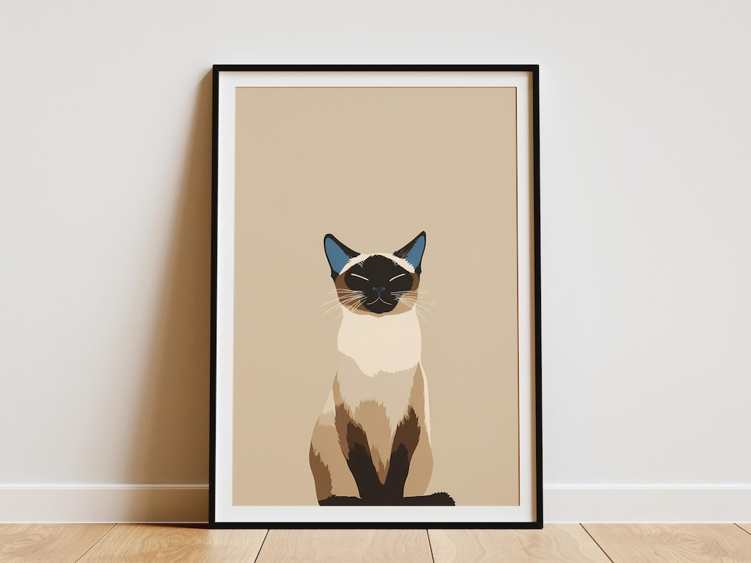 Serene Siamese Cat Minimalist Art Print Zen Meditating Feline Poster ...