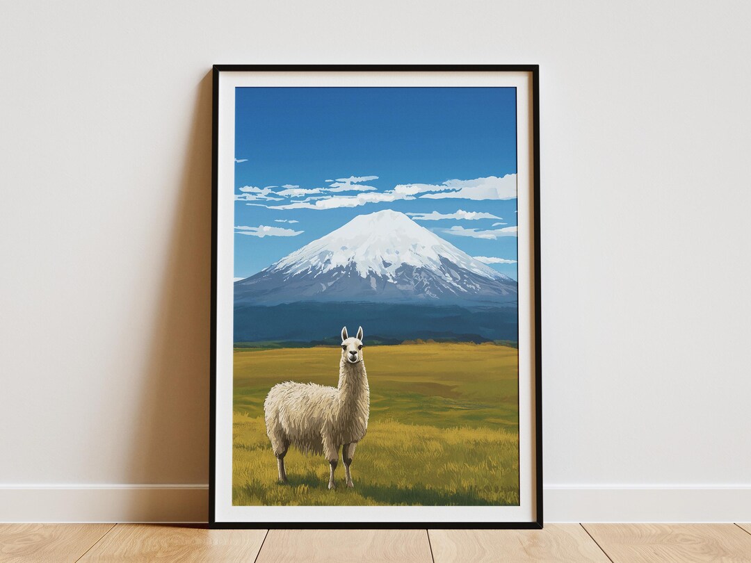 Ecuadorian Alpaca and Cotopaxi Mountain Poster Print Andes Mountain ...