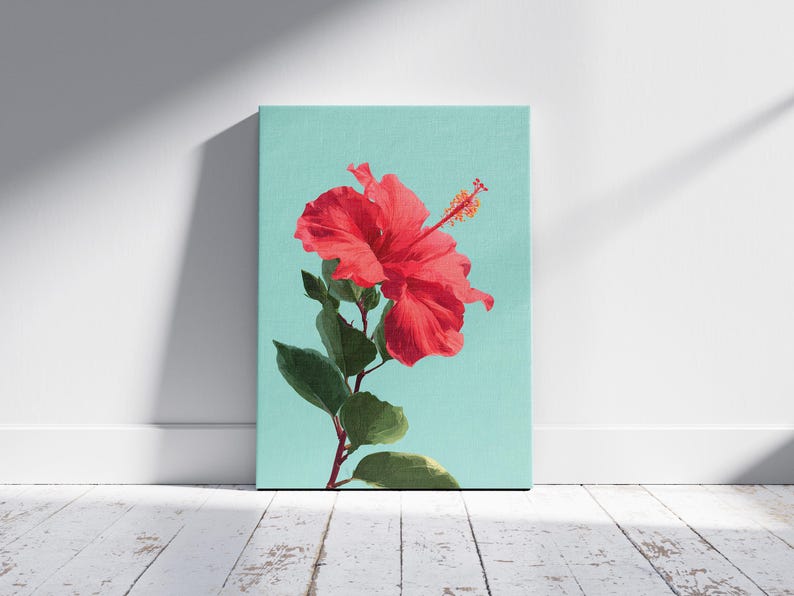 Red Hibiscus Flower Poster Print Hawaiian Floral Wall Art Tropical ...