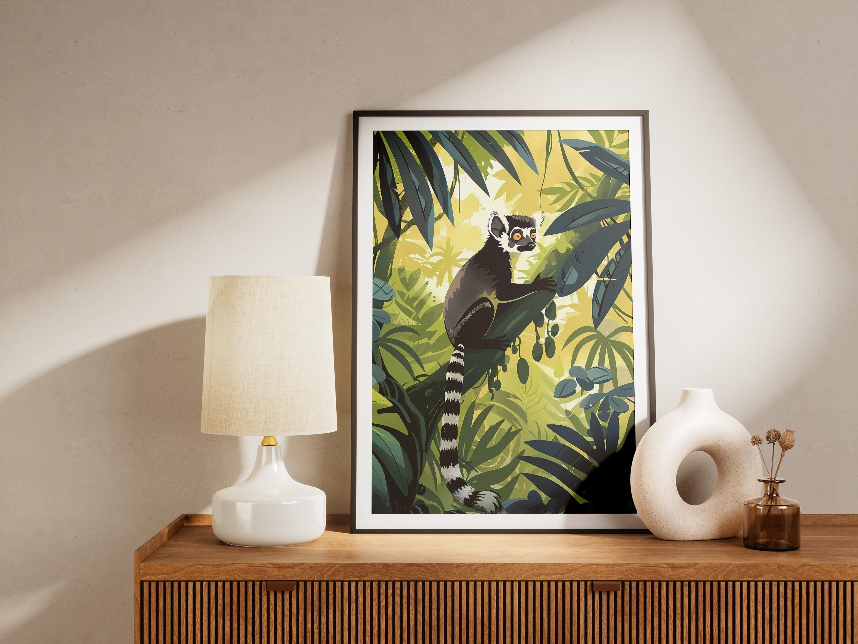 Lemur Jungle Poster Tropical Animal Art Print Rainforest Nature Wall ...