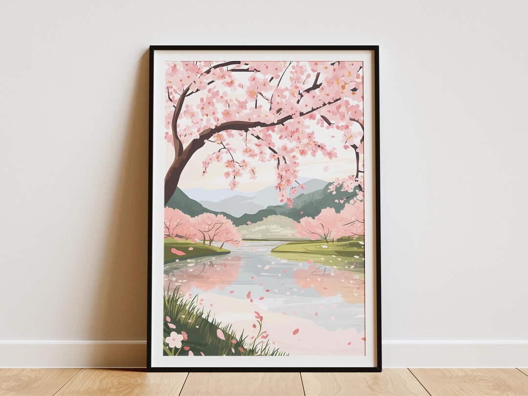 Japanese Cherry Blossom Tree Poster Pink Flower Art Print Tranquil ...