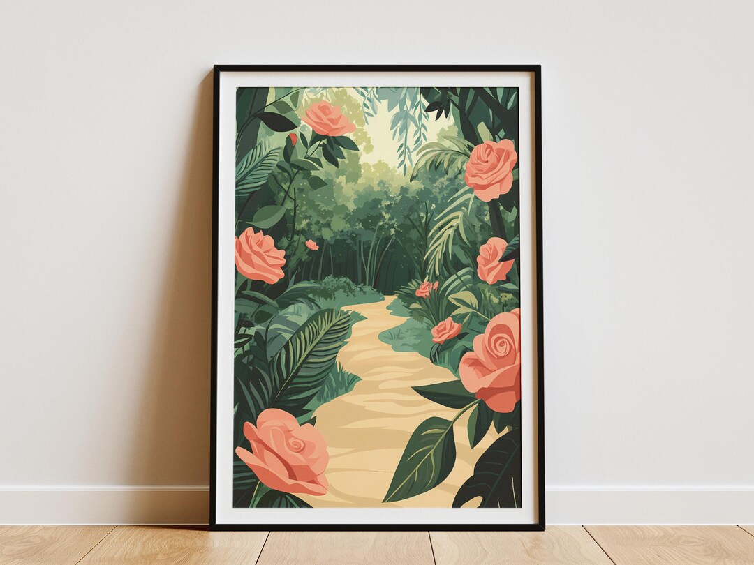 Wild Roses Forest Path Poster Botanical Wall Art Nature Print Romantic ...
