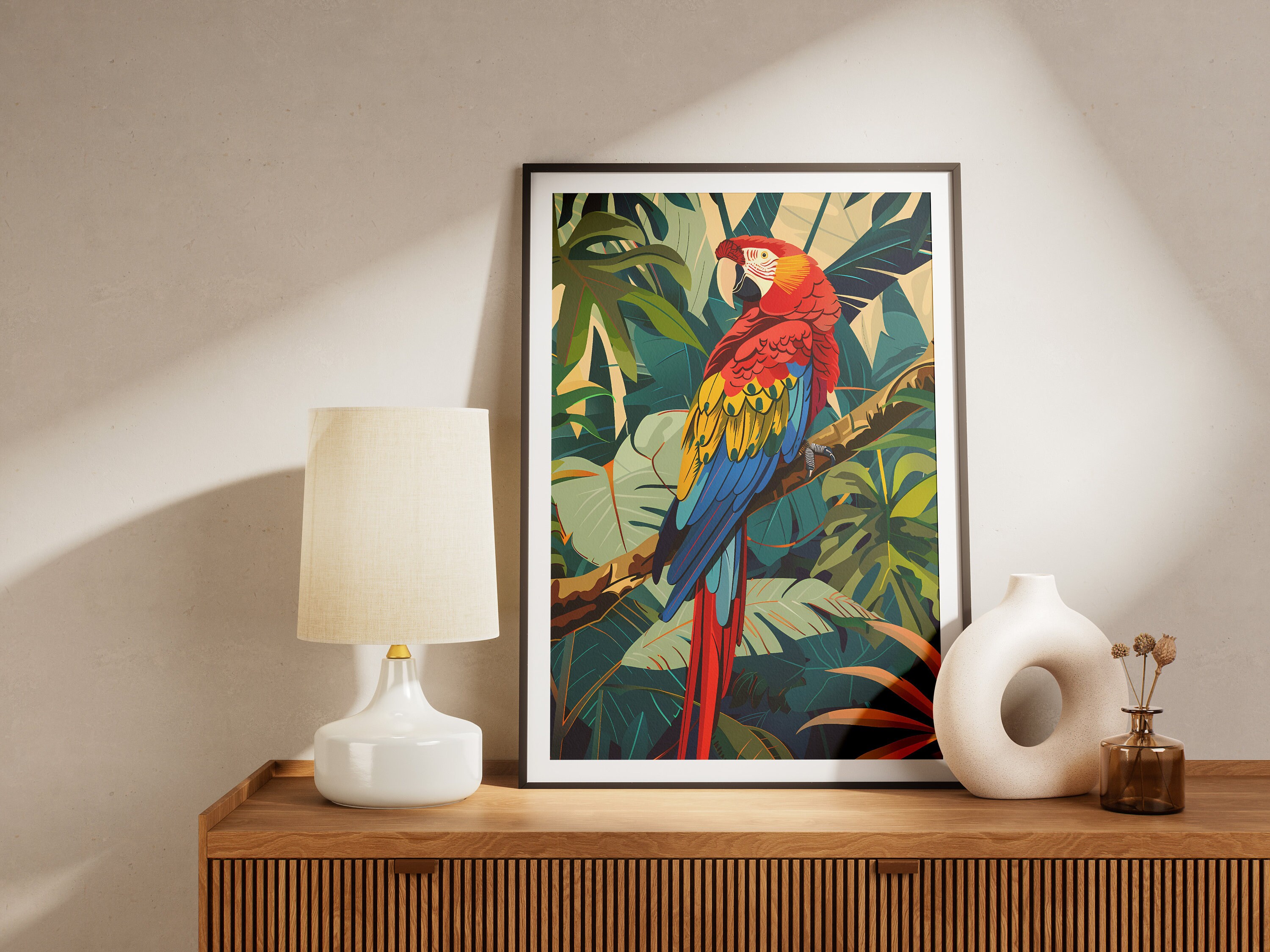 Tropical Rainforest Parrot Poster Colorful Bird Art Print Jungle Animal ...