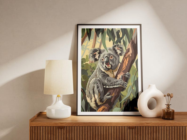 Koala in Eucalyptus Tree Poster Australian Wildlife Animal Art Print ...