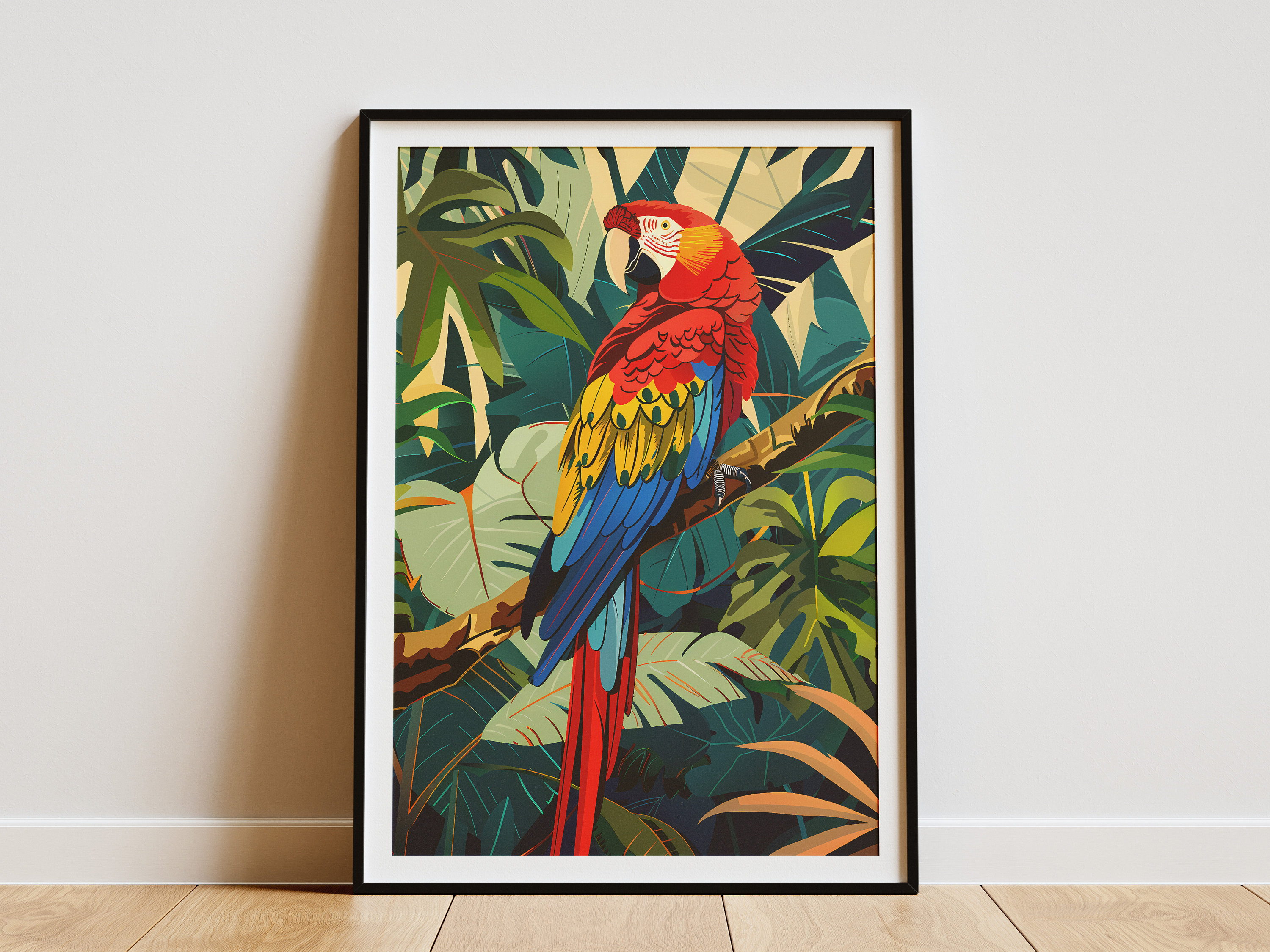 Tropical Rainforest Parrot Poster Colorful Bird Art Print Jungle Animal ...