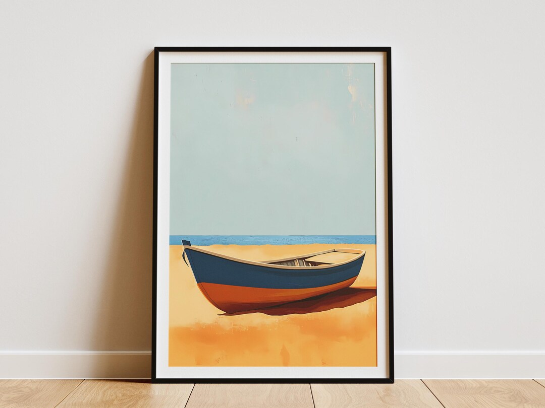 Beach Boat Poster Coastal Wall Art Nautical Print Ocean Decor Summer ...
