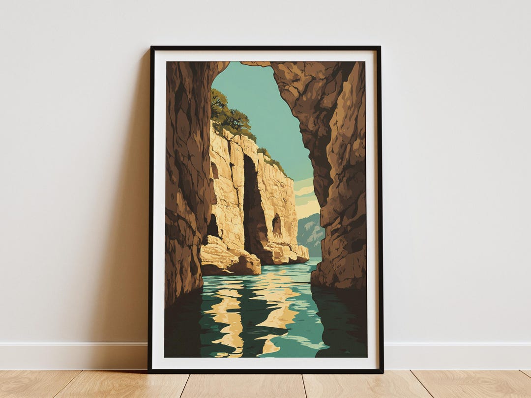 Lebanon Jeita Grotto Illustration Poster Vintage Travel Poster Cave Art ...