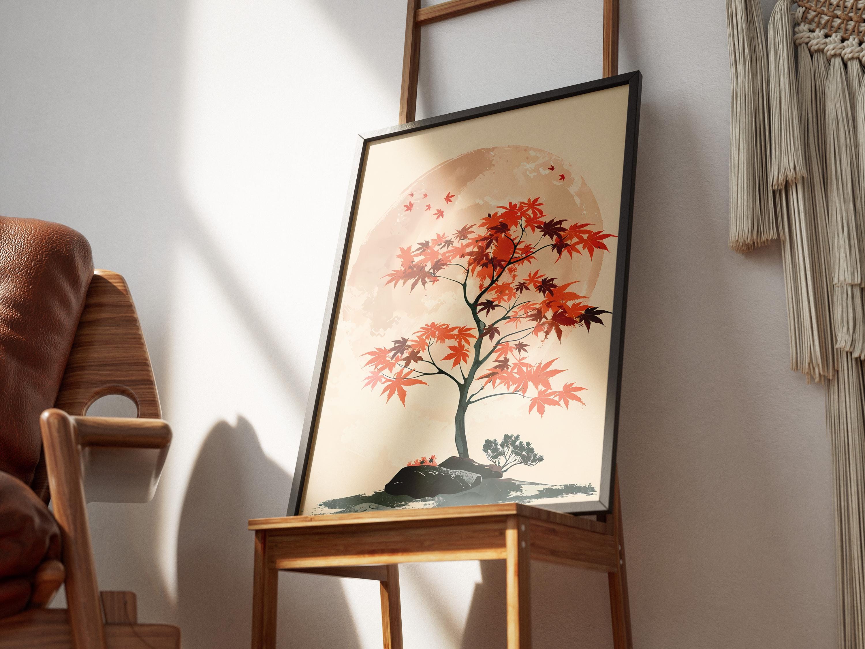 Japanese Maple Tree Poster Minimalist Art Print Autumn Leaf Wall Decor ...