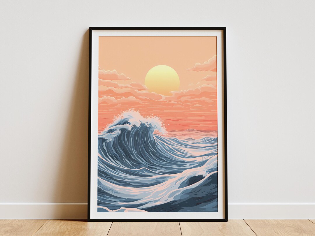 Ocean Wave Poster Sunset Wave Print Coastal Wall Art Beach Decor Modern ...