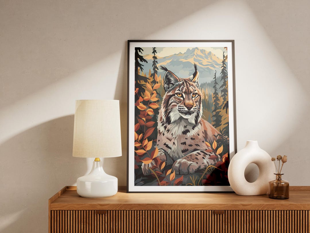 Lynx in Boreal Forest Poster Wildlife Art Print Forest Animal Poster ...