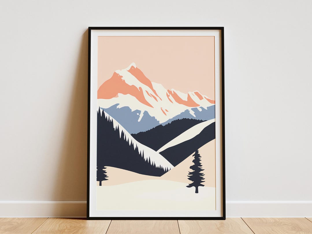 Swiss Alps Snow Peaks Winter Landscape Poster Minimalist Alpine ...