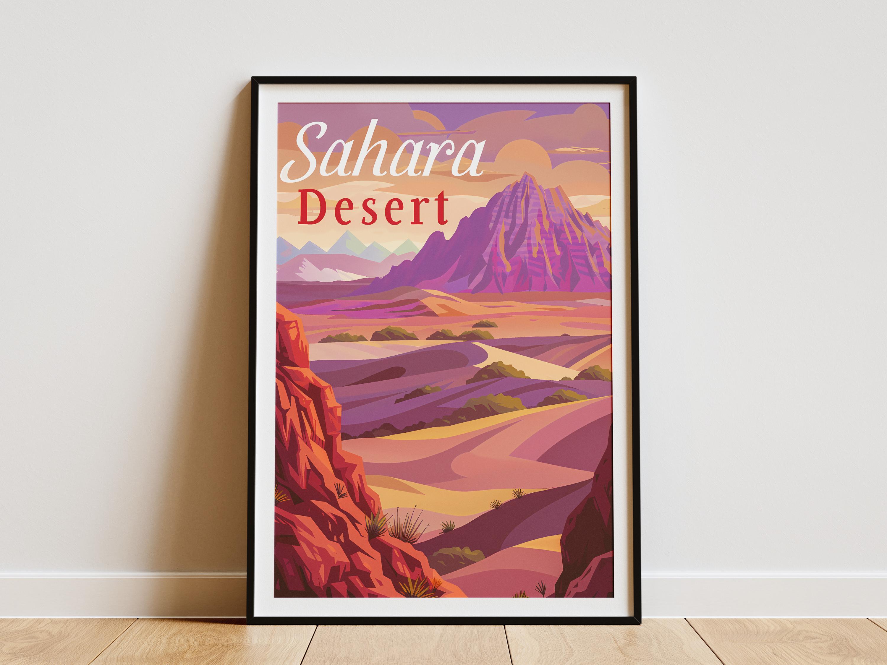 Sahara Desert Poster Minimalist Landscape Art Print North Africa Travel ...