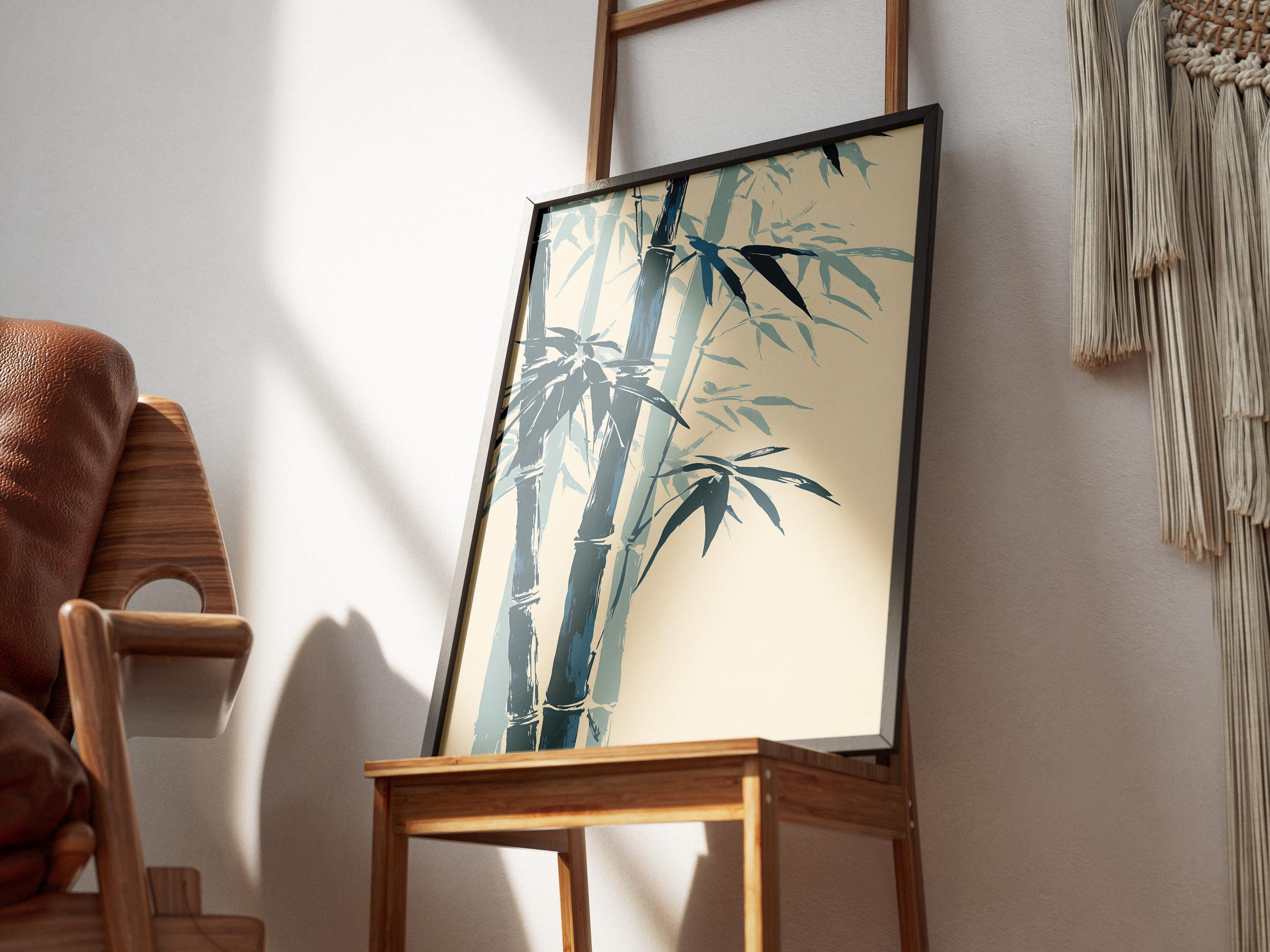 Blue Bamboo Ink Art Print Minimalist Asian Botanical Wall Decor Modern ...