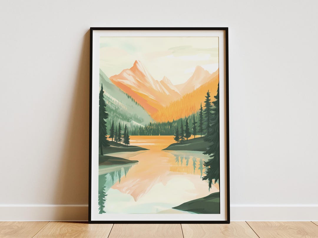 Lake Poster Mountain Lake Art Print Spring Trees Nature Wall Art Calm ...