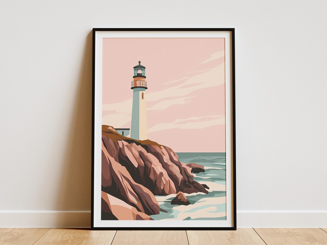 Pastel Lighthouse Coastal Art Print Ocean View Poster Beach House Decor ...