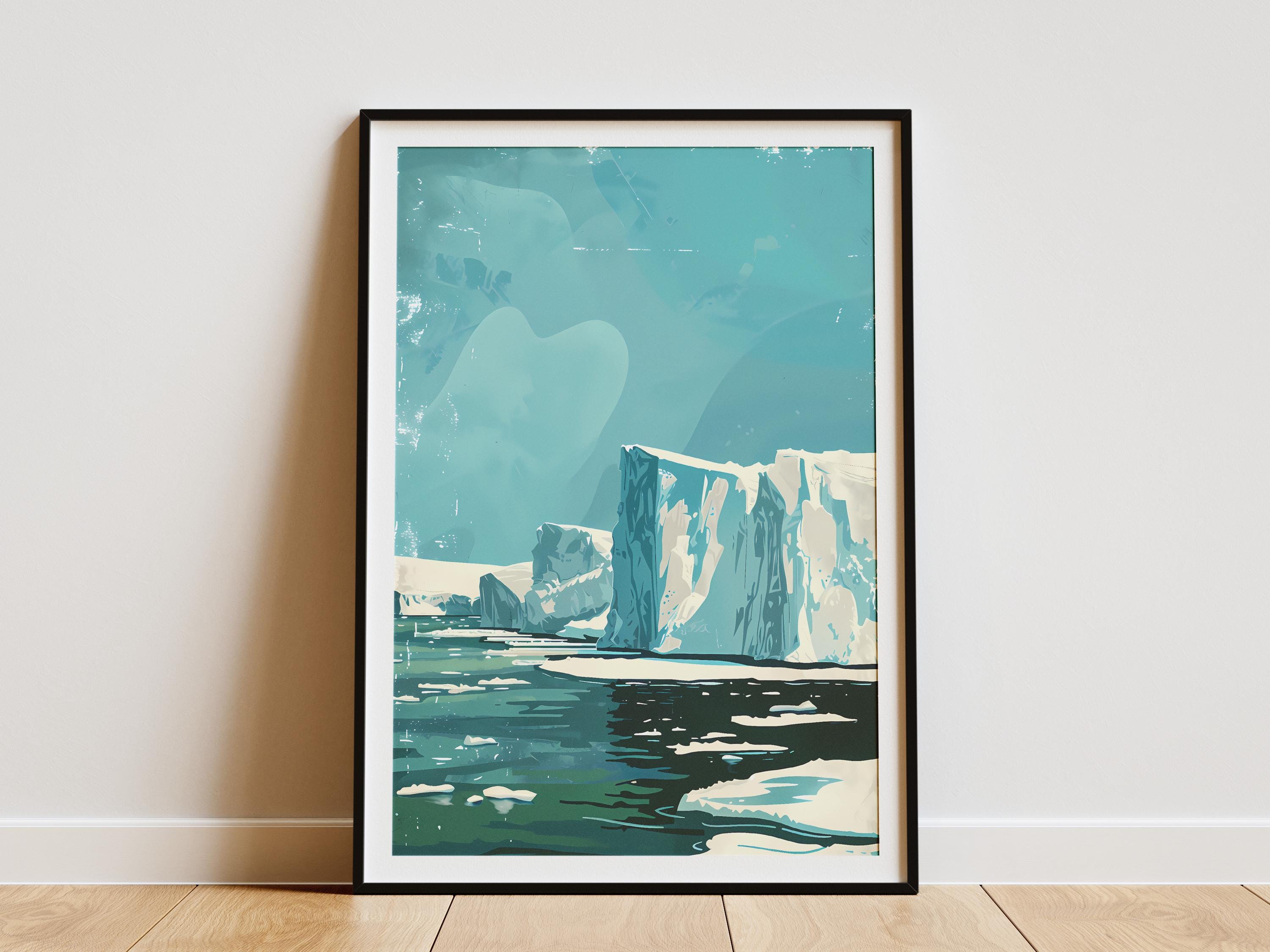 Antarctica Ice Shelf Poster Minimalist Wall Art Blue and White Glacier ...