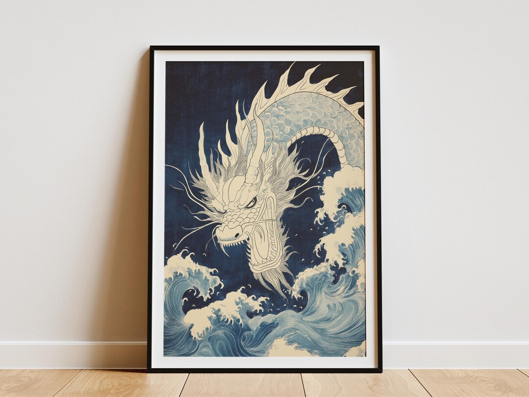 Dragon Ocean Wave Art Print Japanese Art Dragon Poster Sea Dragon Art ...