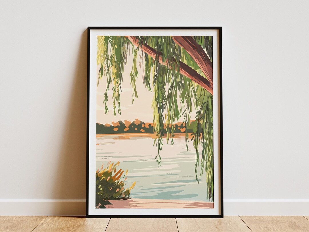 Lake Poster Weeping Willow Tree Peaceful Lake Landscape Art Nature ...