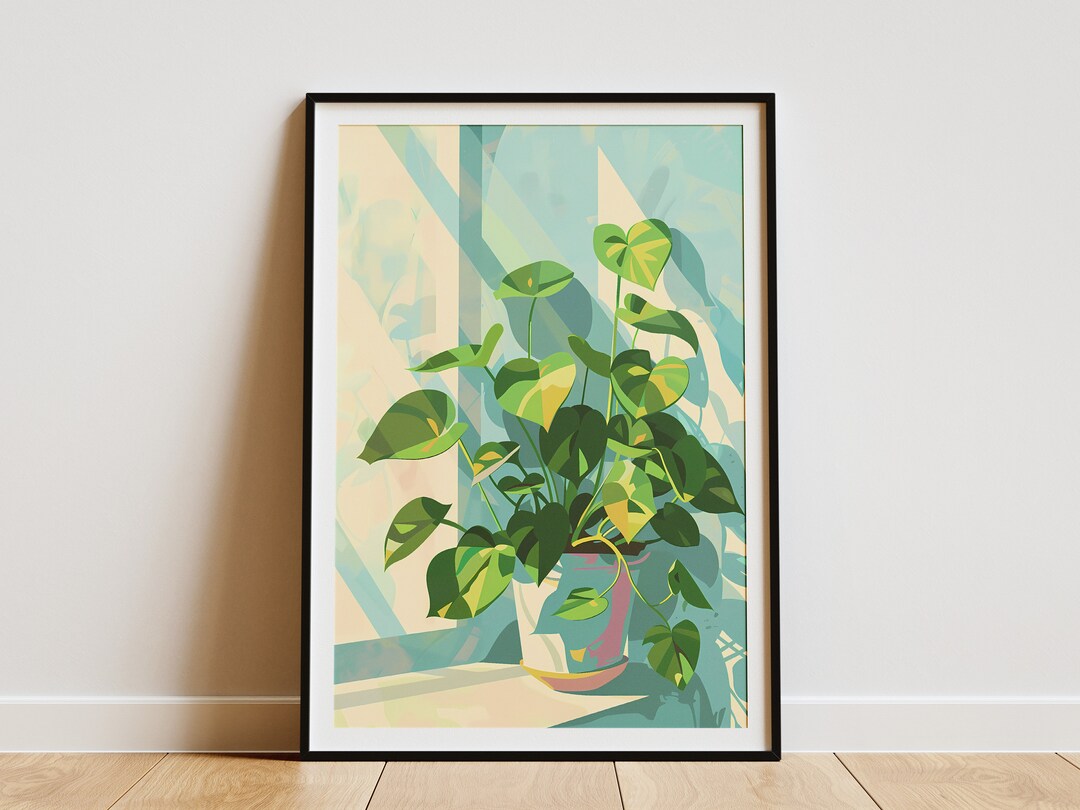 Pothos Plant Illustration Poster Minimalist Green Leaf Art Print Boho ...