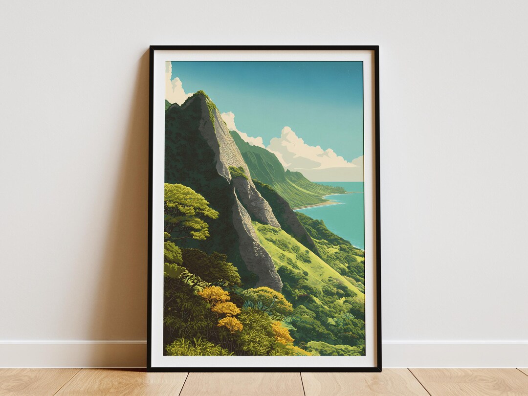 Pali Lookout Poster Windward Coast Print Hawaiian Travel Art Vintage ...