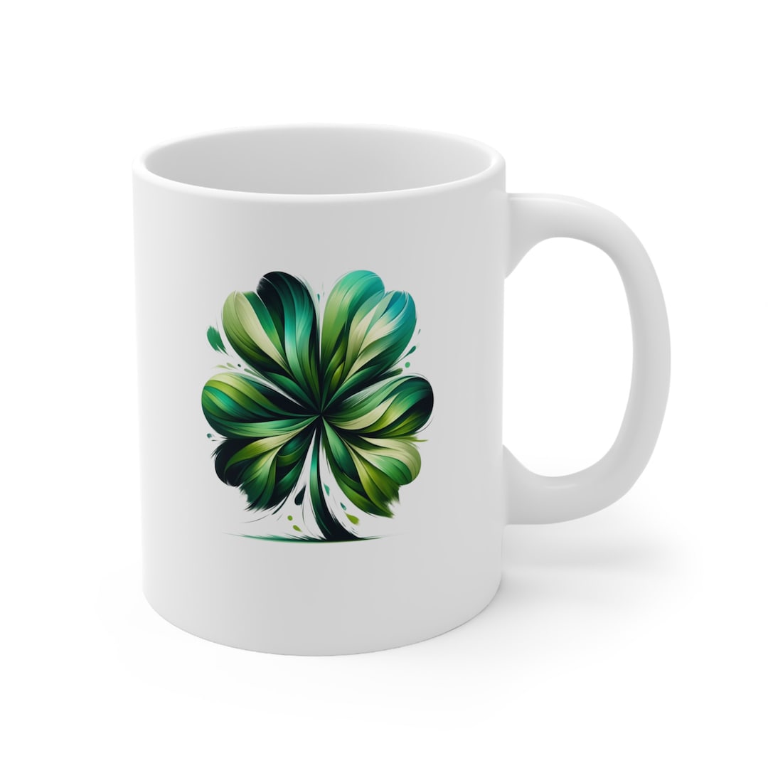 Abstract Shamrock Mug, Shamrock Mug, Green Shamrock Art Mug, St Patrick ...