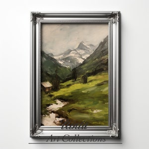 Rustic Oil Painting Swiss Alps L Printable Curated Art - Etsy