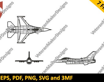 F-16 Fighting Falcon Silhouette: Vector Cut Files (SVG, EPS, DXF, PNG ...