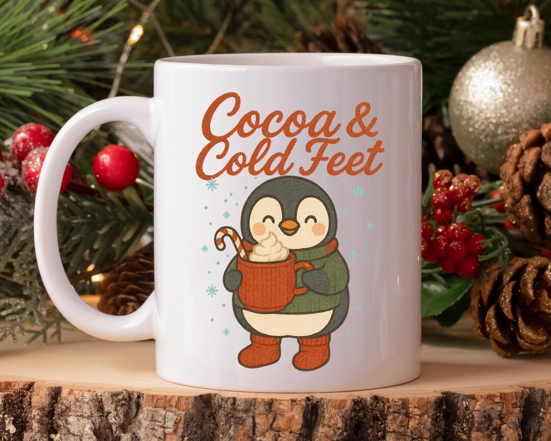 Cocoa & Cold Feet Mug | Cute Penguin Winter Mug | Cozy Christmas Coffee ...