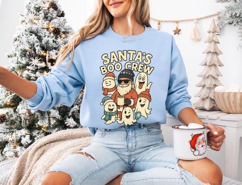 Santa's Boo Crew Sweater | Cute Ghost Christmas Sweatshirt | Spooky ...