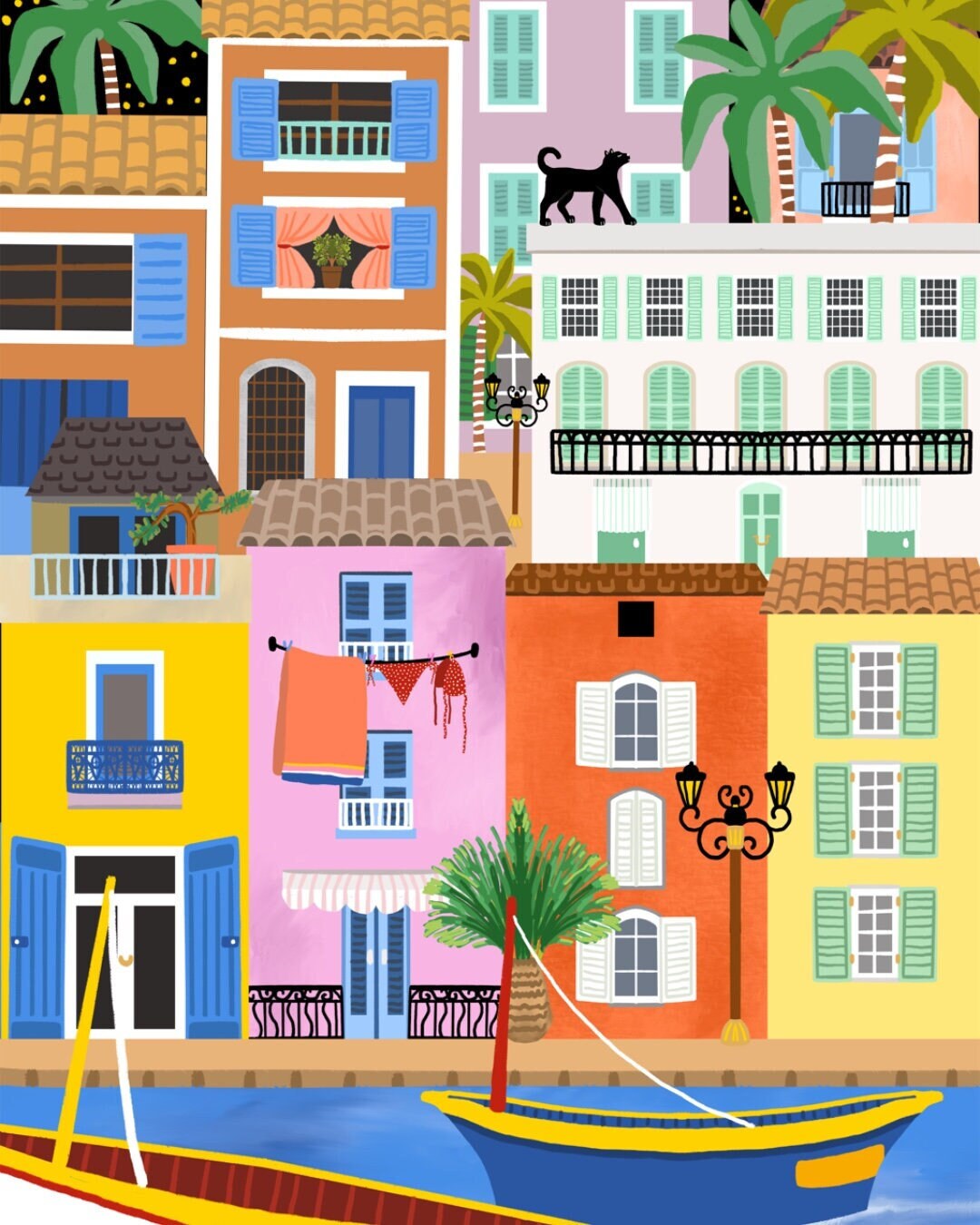 French Riviera Art Print A4 Wall Art Travel Illustration Travel Poster ...