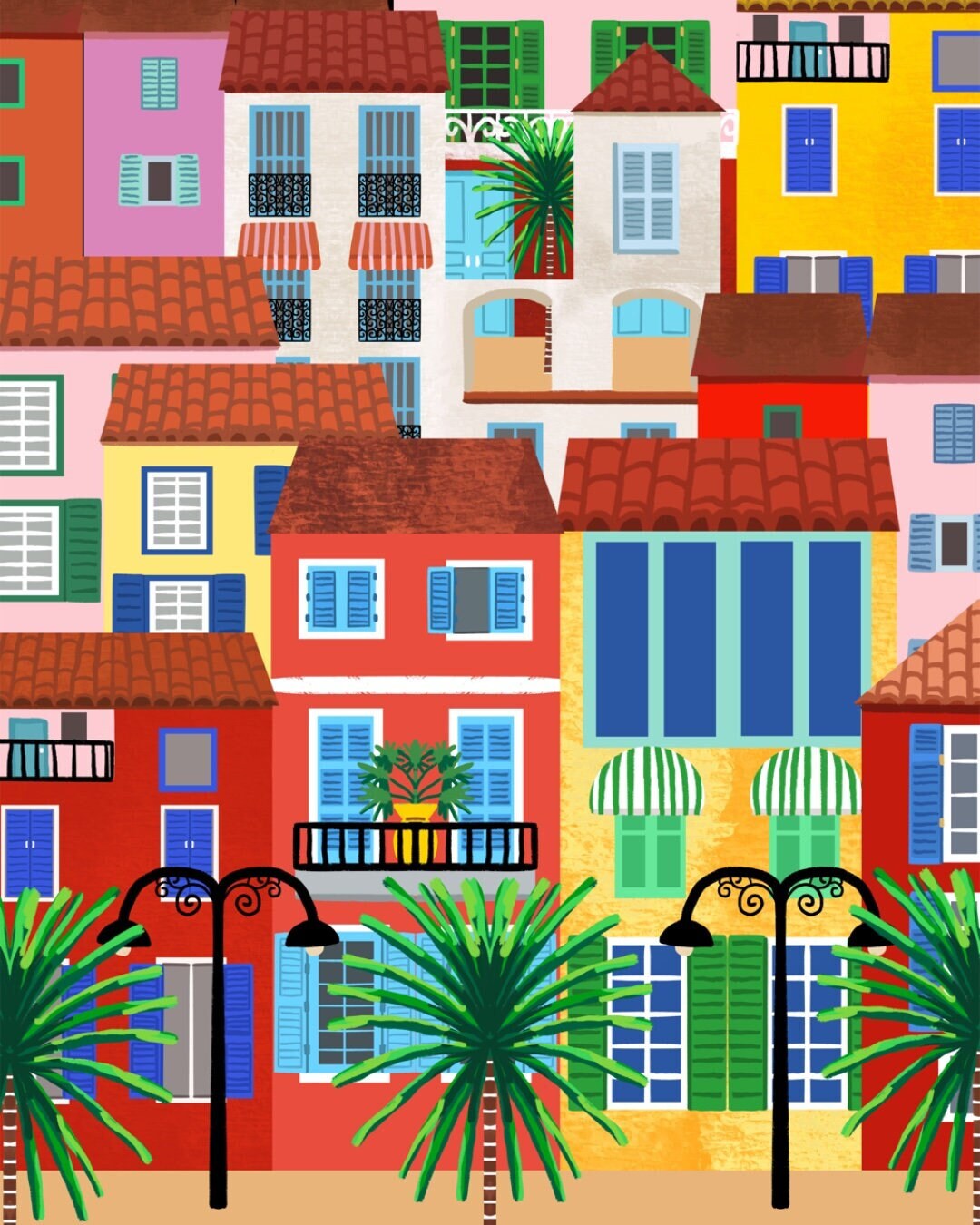 Menton Art Print French Riviera A4 Wall Art Travel Illustration Travel ...