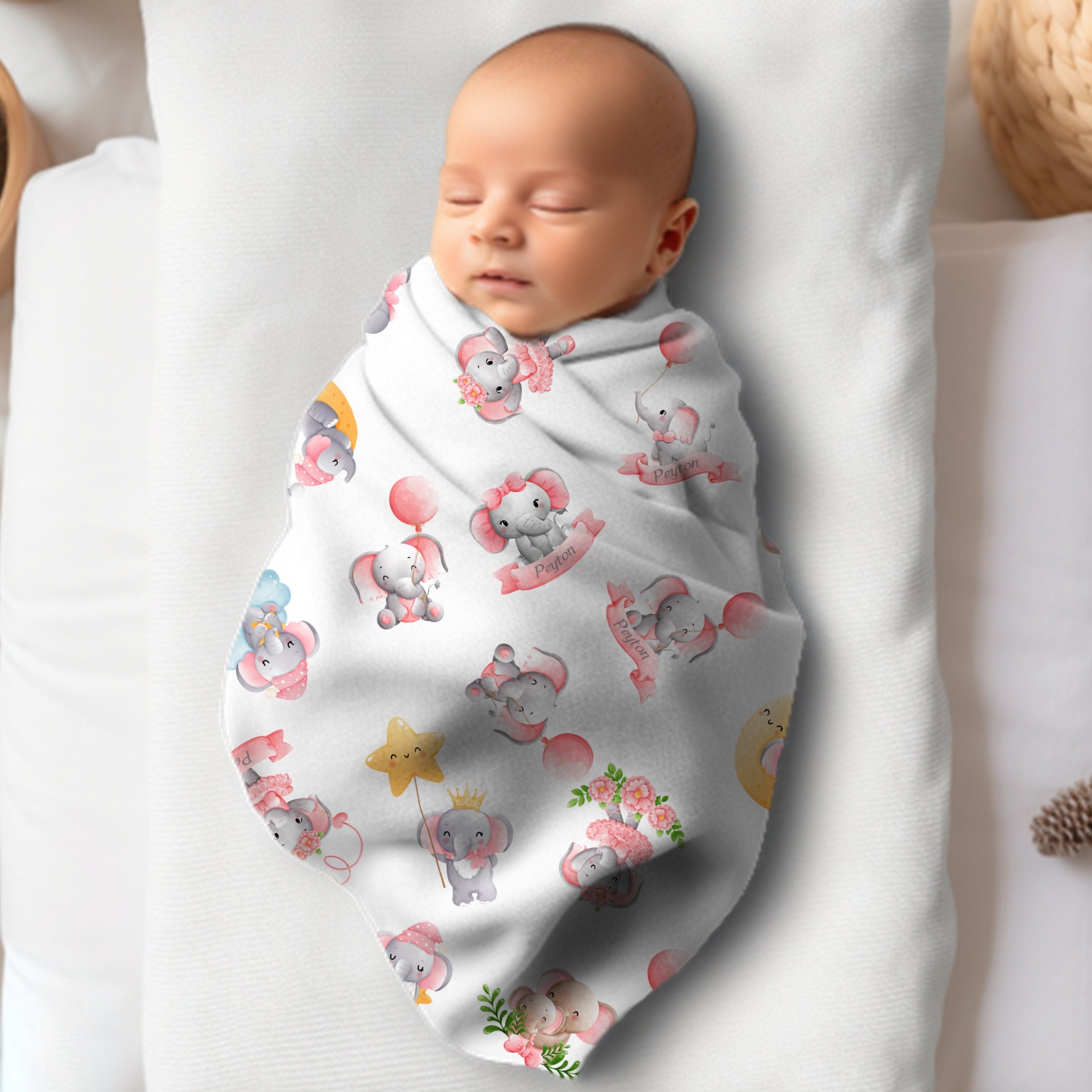 Personalized Pink Elephant Baby Blanket With Name, Custom Baby Elephant ...