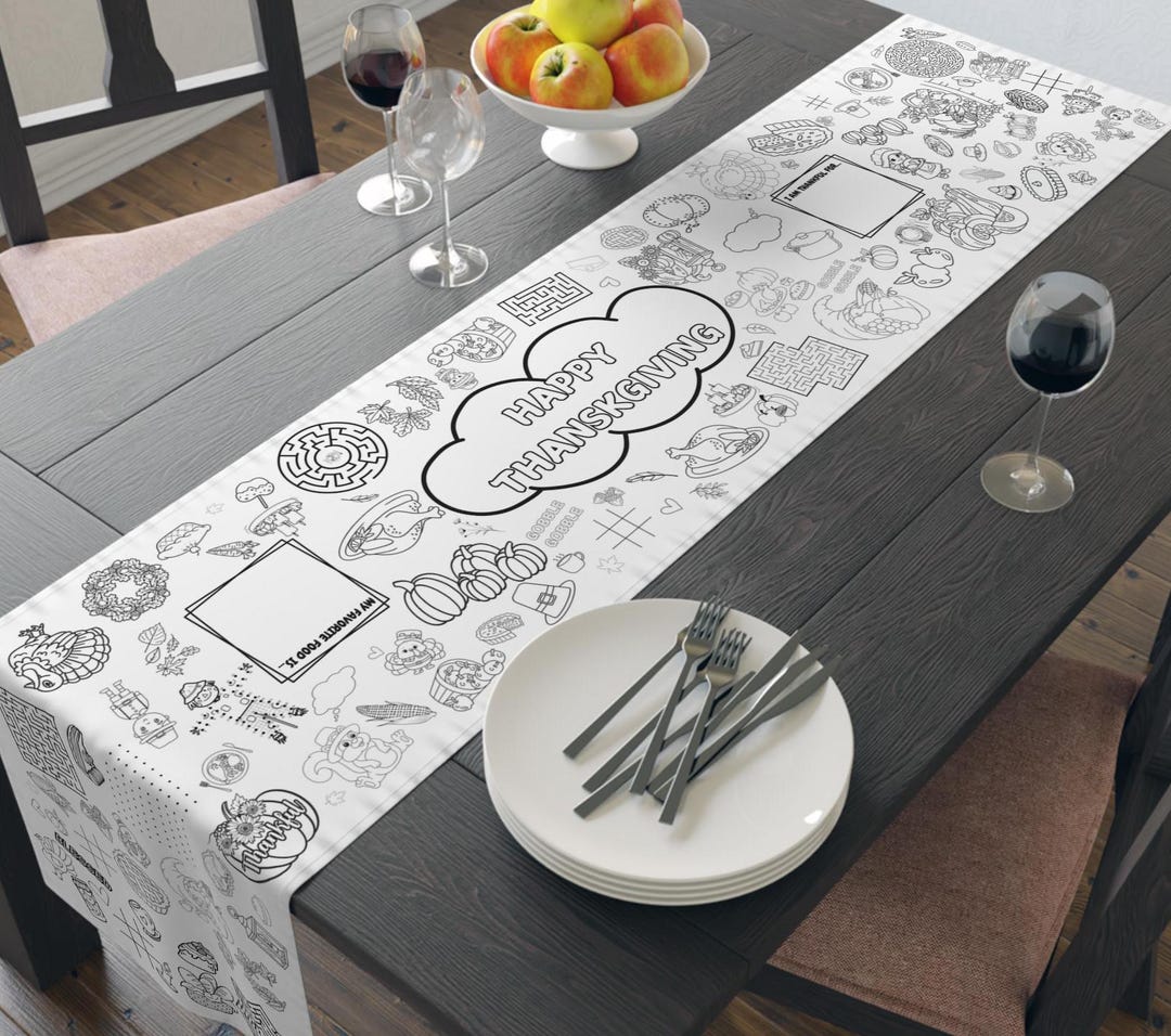 Thanksgiving Kids Adult Coloring Table Runner | Friendsgiving | Decor ...