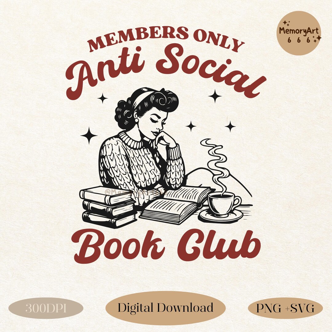 Anti Social Book Club, Vintage Retro Book Lover Introverted Reader Girl ...
