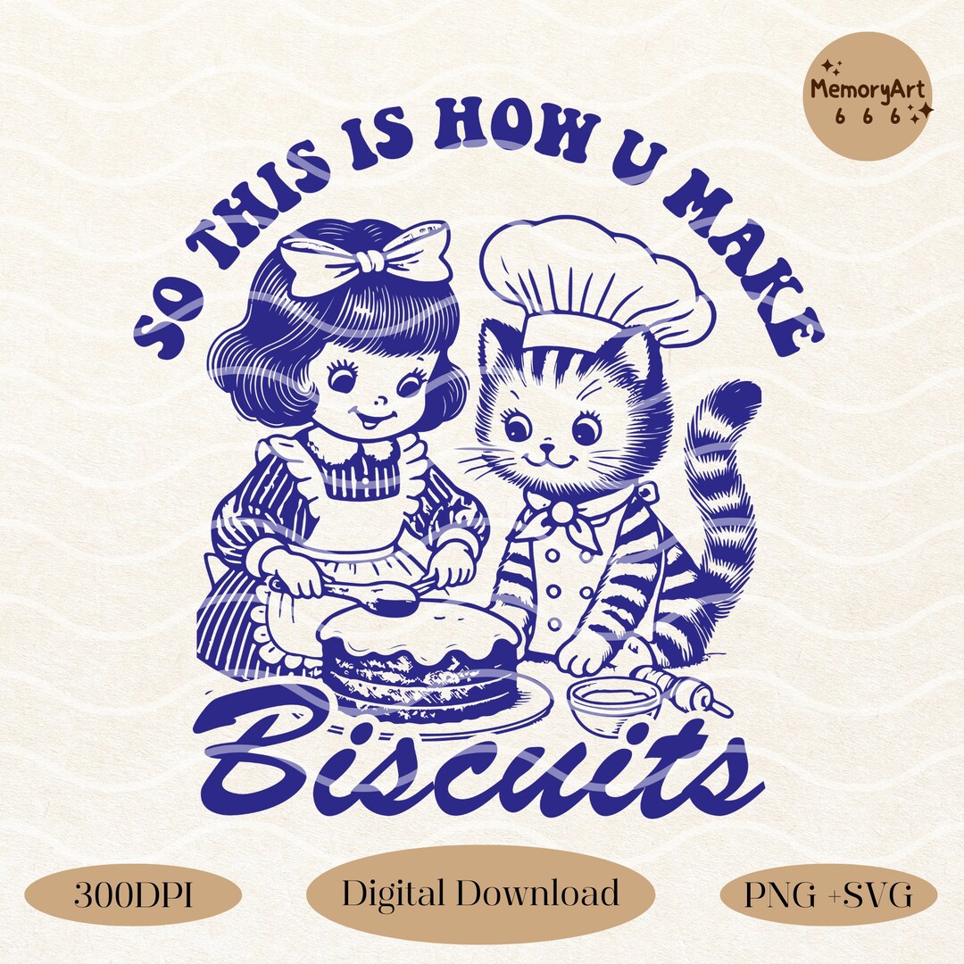 Cat Biscuits, SVG PNG File, Trendy Vintage Retro Funny Baking Cat Lover ...