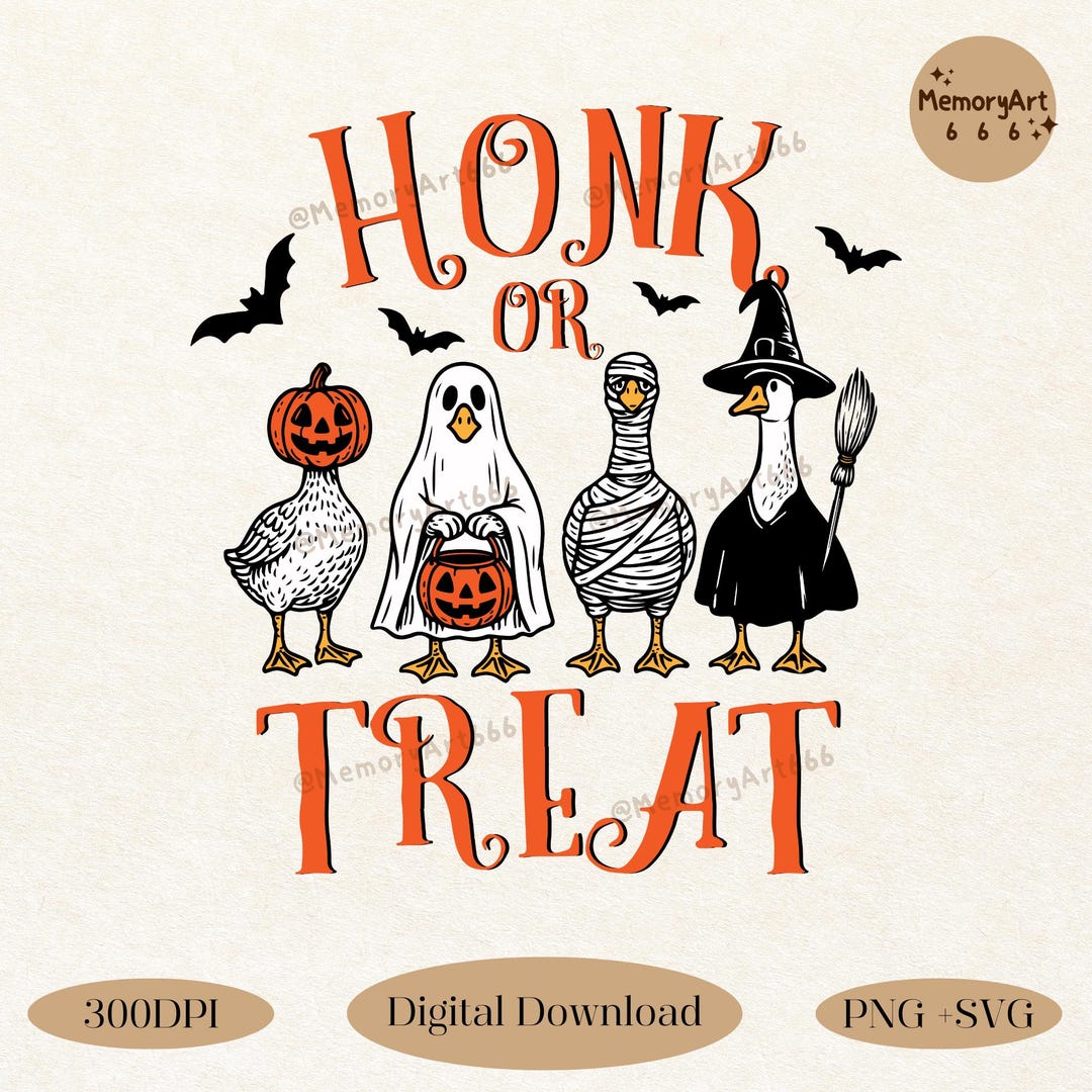 Honk or Treat, Halloween Ghost Goose PNG SVG, Trendy Cute Witchy ...