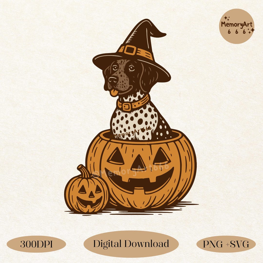 Retro Halloween Shorthaired Pointer PNG SVG: Witch Dog in Pumpkins - Etsy