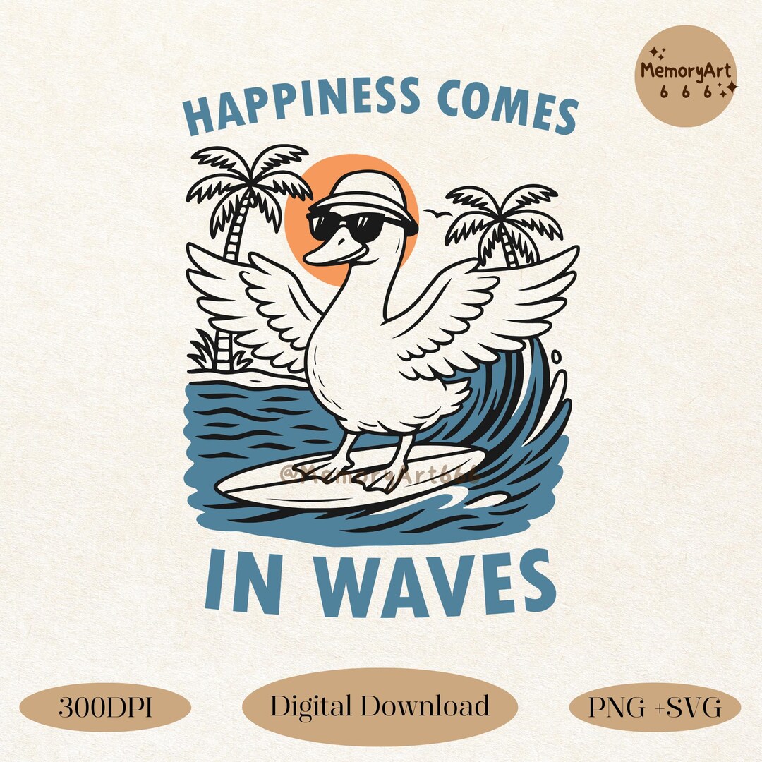 Happiness Comes in Waves, Summer Animals Trending Surfing Goose Summer ...