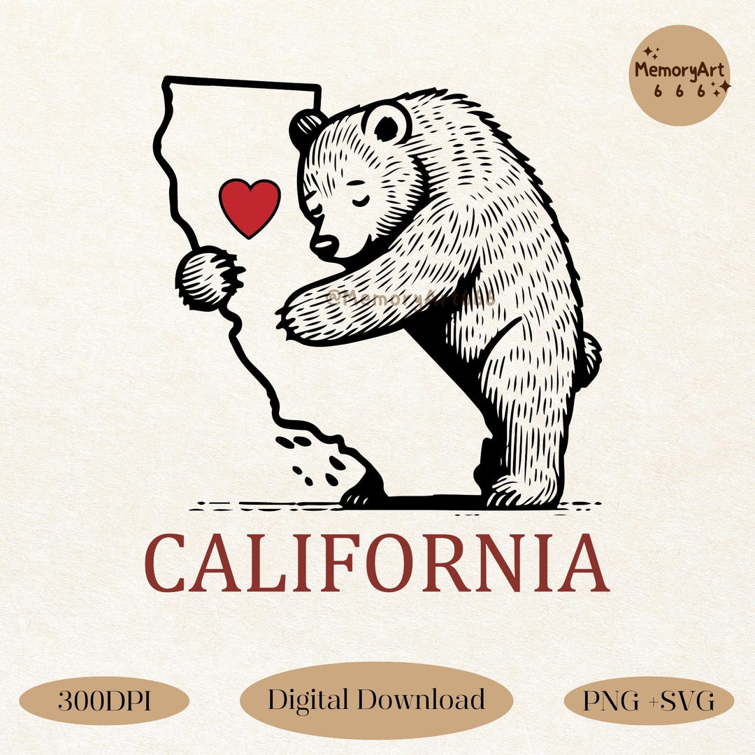 California Bear PNG, Bear Hugging California Map, I Love You California ...